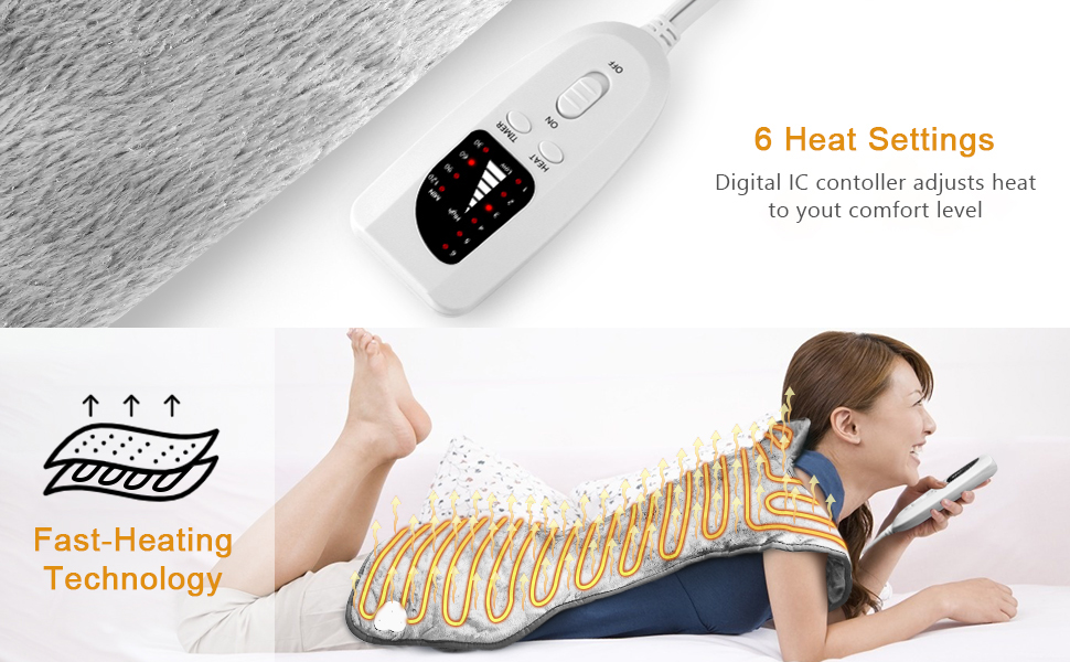 Coussin Chauffant pour Nuque et Dos avec 6 Niveaux de Températures ...